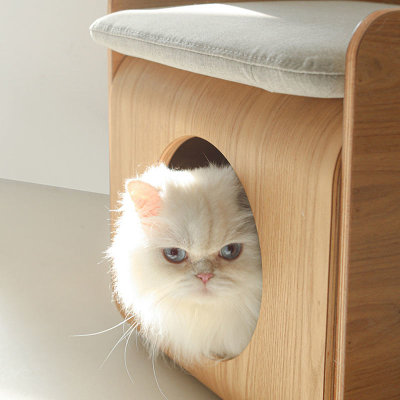 Nordic Wood Pet Furniture Wooden Cat Bed Box Stocked 40*40*50cm