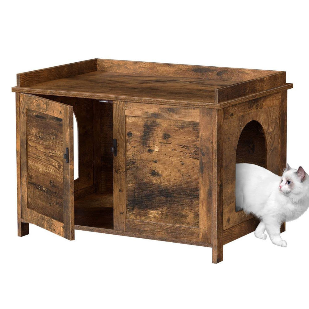 Solid Wood Cat Furniture Enclosed Cat Wood Litter Box 15mm E1 Grade