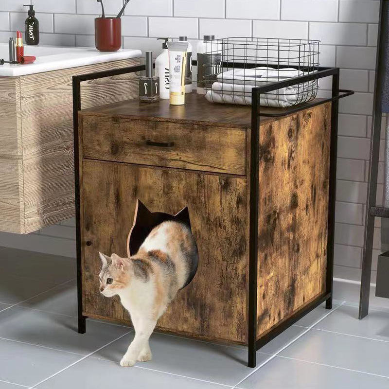 Solid Wood Cat Furniture Enclosed Cat Wood Litter Box 15mm E1 Grade