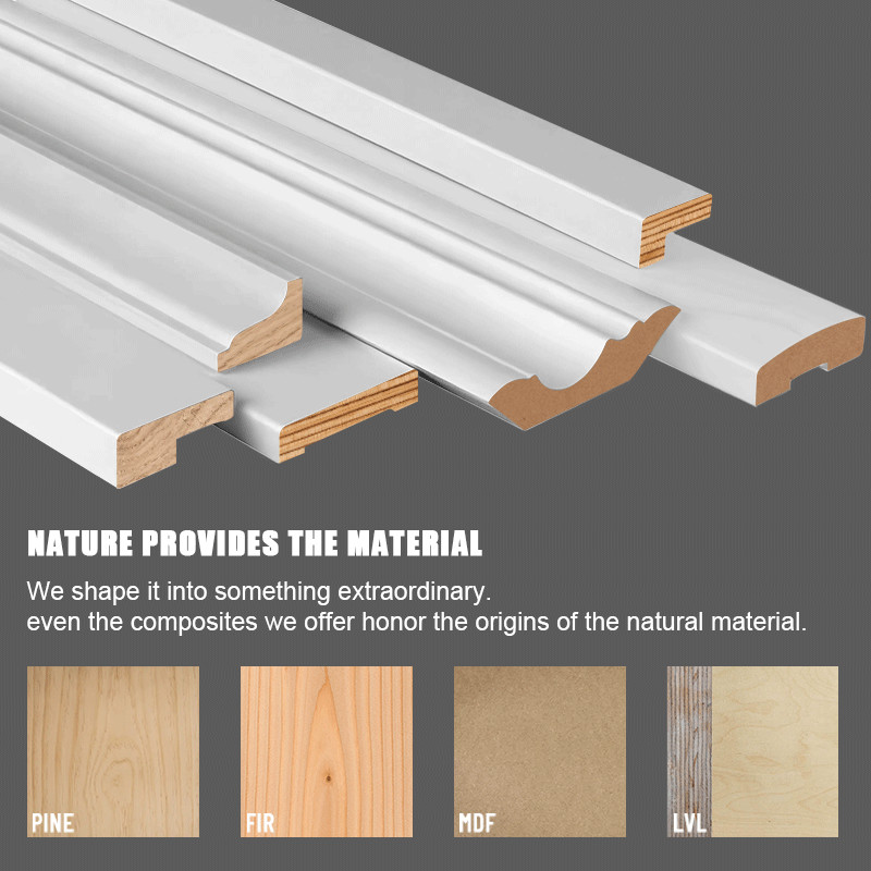 Waterproof White Primed Mdf Baseboard Primed Wood Molding Corner Decoration